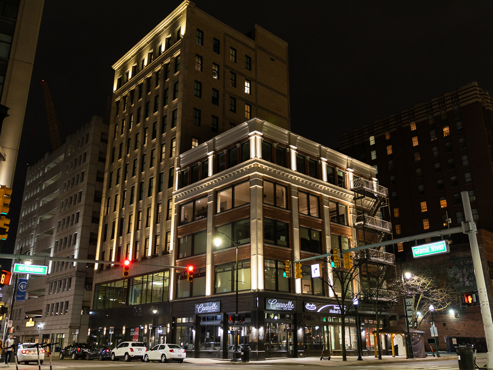 Deadline Detroit | Gallery: Gilbert's Bedrock Lights Up Detroit's ...